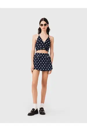 Maje Linen Blend Polka Dot Skort - Navy