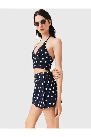 Maje Polka Dot Linen Blend Skort - Navy