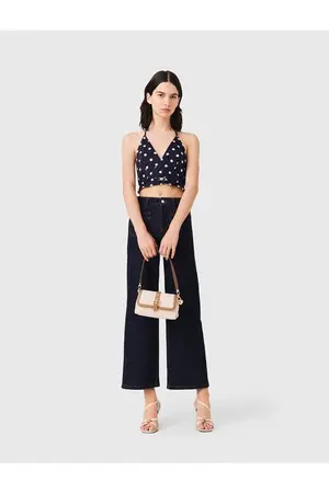 Maje Backless Halterneck Polka Dot Crop Top - Navy