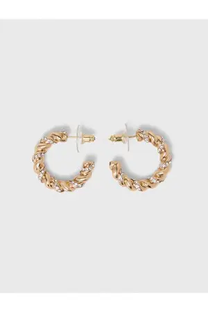 Maje Twisted Rhinestone Hoop Earrings - Gold