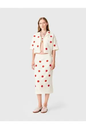 Maje Embroidered Linen-silk Pencil Skirt - White