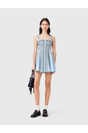 Maje Short Embroidered Linen-blend Dress - Blue