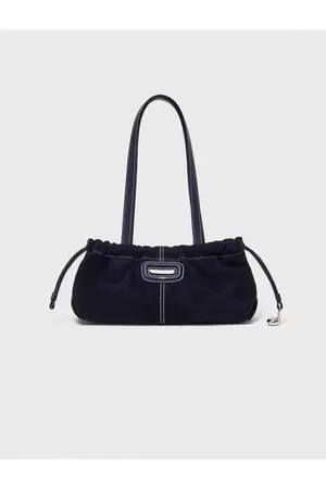 Maje Topstitched Suede Milpli Gazette Bag - Blue