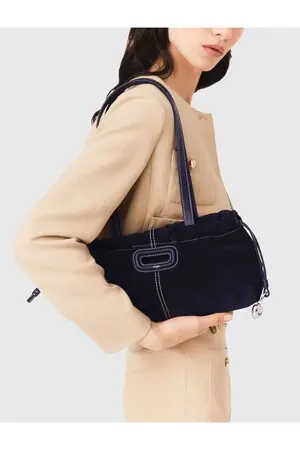 Maje Suede Milpli Gazette Bag With Drawstring And Heart Charm