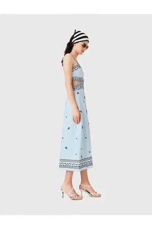 Maje Embroidered Linen Blend Maxi Dress