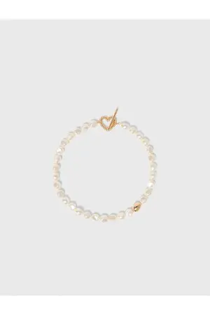 Maje Pearl Choker Necklace With Twisted Heart Clasp - Gold