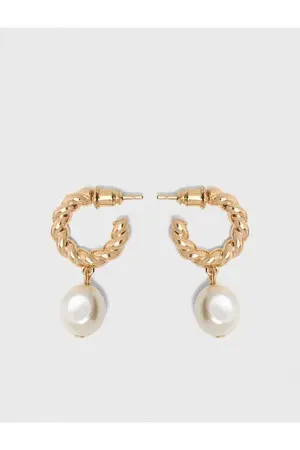 Maje Twisted Hoop Earrings With Dangling Pearl