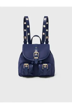 Maje Mini Backpack With Leather Trim And Gold-tone Eyelets - Blue