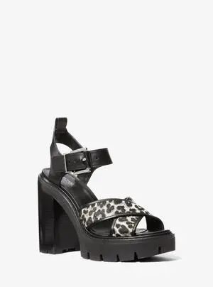 Michael Kors Colby Leopard Print Calf Hair Platform Sandals - Black