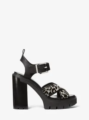 Michael Kors Colby Leopard Print Calf Hair Platform Sandals