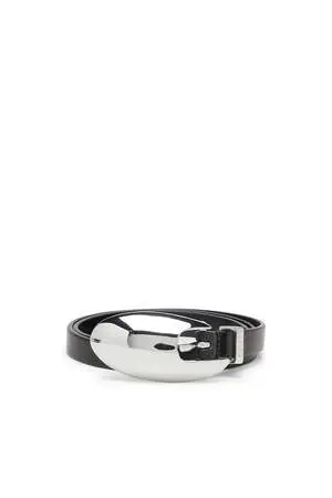DIESEL® Slim Leather Belt With Sculptural Buckle - Black