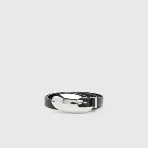 DIESEL® Slim Leather Belt With Sculptural Buckle Black