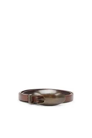 DIESEL® Slim Leather Belt With Sculptural Buckle - Brown