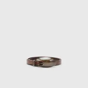 DIESEL® Slim Leather Belt With Sculptural Buckle - Brown