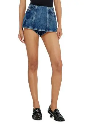 DIESEL® Denim Peplum Hot Pants With Shadow Patches - Blue