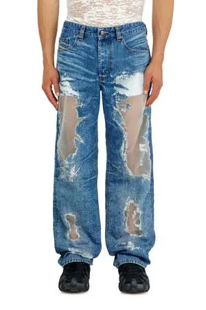 DIESEL® D-macs Regular Waist Jeans With Devoré Detailing - Blue