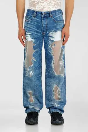 DIESEL® D-macs Regular Waist Jeans With Devoré Detailing - Blue