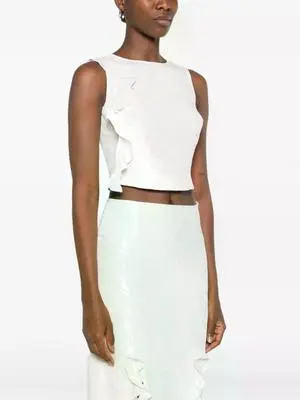 Leen Mougrhabi Geometric Jacquard Ruffle Detail Sleeveless Top