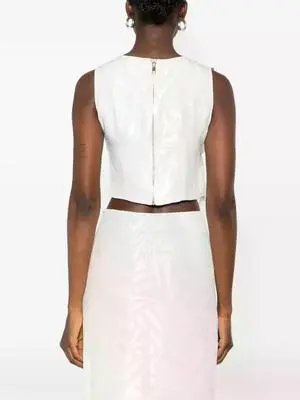 Leen Mougrhabi Geometric Jacquard Ruffle Detail Sleeveless Top