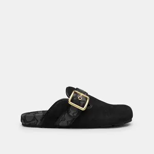 COACH OUTLET Coach Archival Buckle Clog In Suede And Signature Jacquard