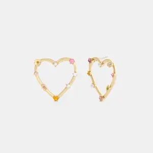 COACH OUTLET Heart Shaped Stud Earrings With Multicolored Stones - Gold/multi