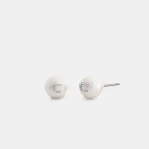 COACH OUTLET Coach Signature Pearl Stud Earrings - Silver/pearl