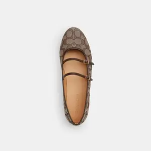 COACH OUTLET Coach Signature Jacquard Double Buckle Mary Jane Flats - Oak/maple