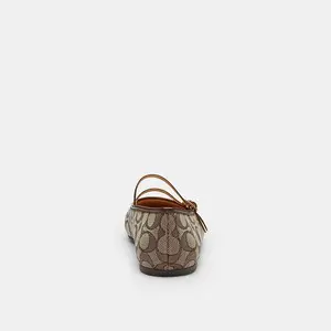 COACH OUTLET Coach Signature Jacquard Double Buckle Mary Jane Flats - Oak/maple
