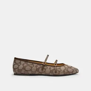 COACH OUTLET Coach Signature Jacquard Double Buckle Mary Jane Flats - Oak/maple