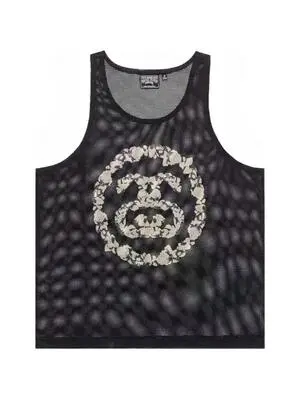 DENIM TEARS X <stussy Logo-print Mesh Tank Top - Black