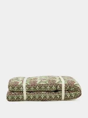 Madam Stoltz Green And Brown Floral Printed Cotton Mattress - Multicolour