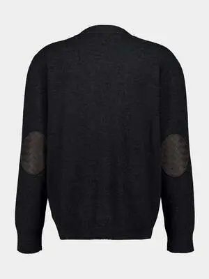 Bottega Veneta Anthracite Cashmere Cardigan With Woven Elbow Patches - Grey