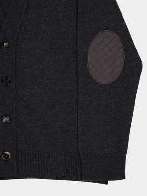 Bottega Veneta Anthracite Cashmere Cardigan With Woven Elbow Patches