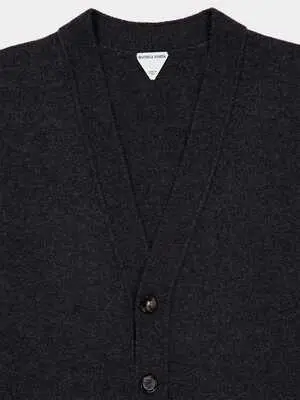 Bottega Veneta Anthracite Cashmere Cardigan With Woven Elbow Patches - Grey
