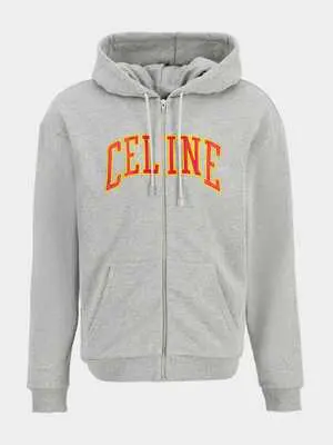 Celine Cotton Fleece Zip-up Hoodie - Grey