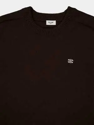 Celine Cashmere Triomphe Boxy Crewneck Sweater - Brown