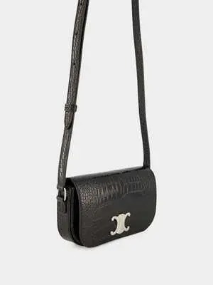 Celine Triomphe Crocodile Effect Small Crossbody Bag - Black