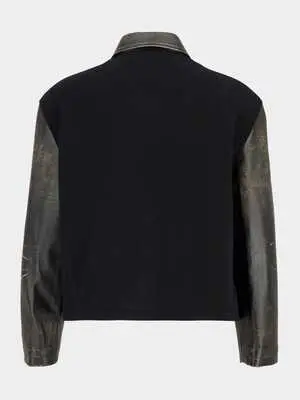 Celine Buttoned Wool Felt Jacket With Leather Sleeves