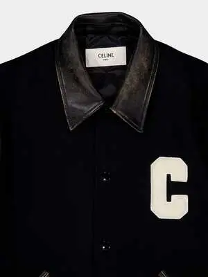 Celine Buttoned Wool Felt Jacket With Leather Sleeves