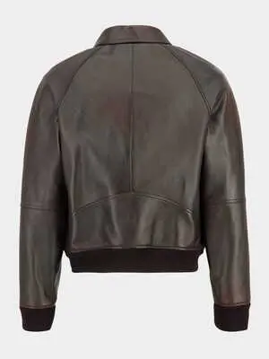 Celine Zipped Leather Bomber Jacket With Front Pockets