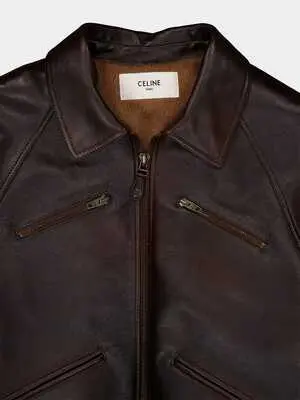 Celine Zipped Leather Bomber Jacket With Front Pockets