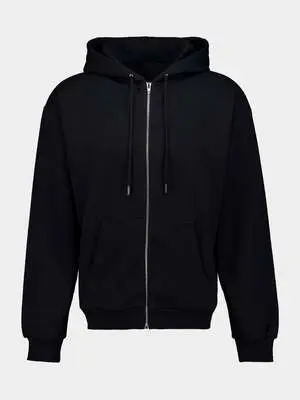 Celine Loose Zip Hoodie In Cotton Fleece - Black