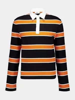 Celine Polo Shirt L/s Striped Jersey Cotton - Black