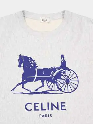 Celine Relaxed Fit Fleece Cotton Sweatshirt With Graphic Logo - Grey