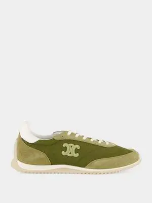 Celine L-top Lace-up Sneakers In Nylon, Suede & Leather - Green