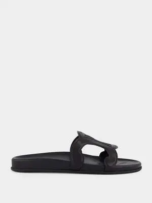 Celine Triomphe Leather Slides - Black