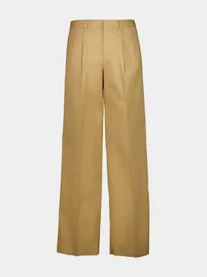 Celine Pleated Canvas Cotton Trousers - Beige