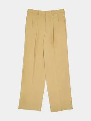 Celine Pleated Canvas Cotton Trousers - Beige