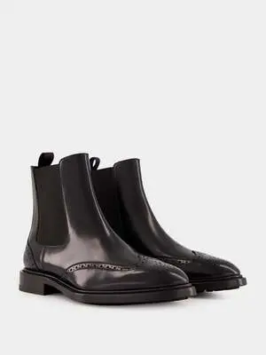 Celine Chelsea Boots With Brogue Detailing In Polished Leather