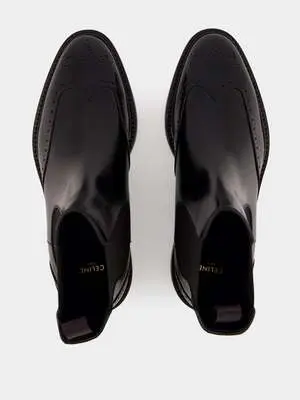 Celine Chelsea Boots With Brogue Detailing In Polished Leather